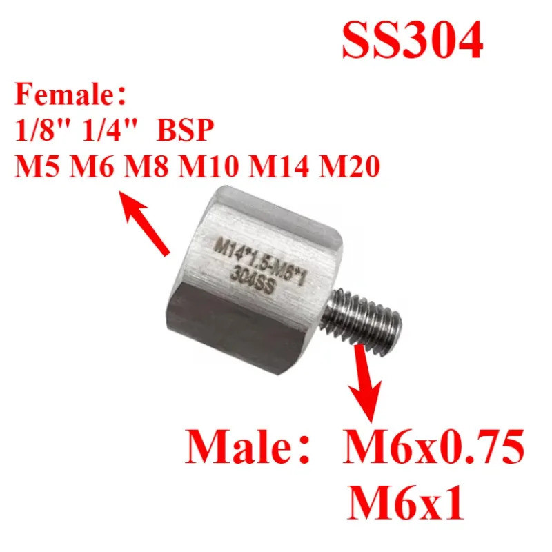M6 Male to M5 M6 M8 M10–M20 Female Hex Reducer Bushing 304 Stainless ...