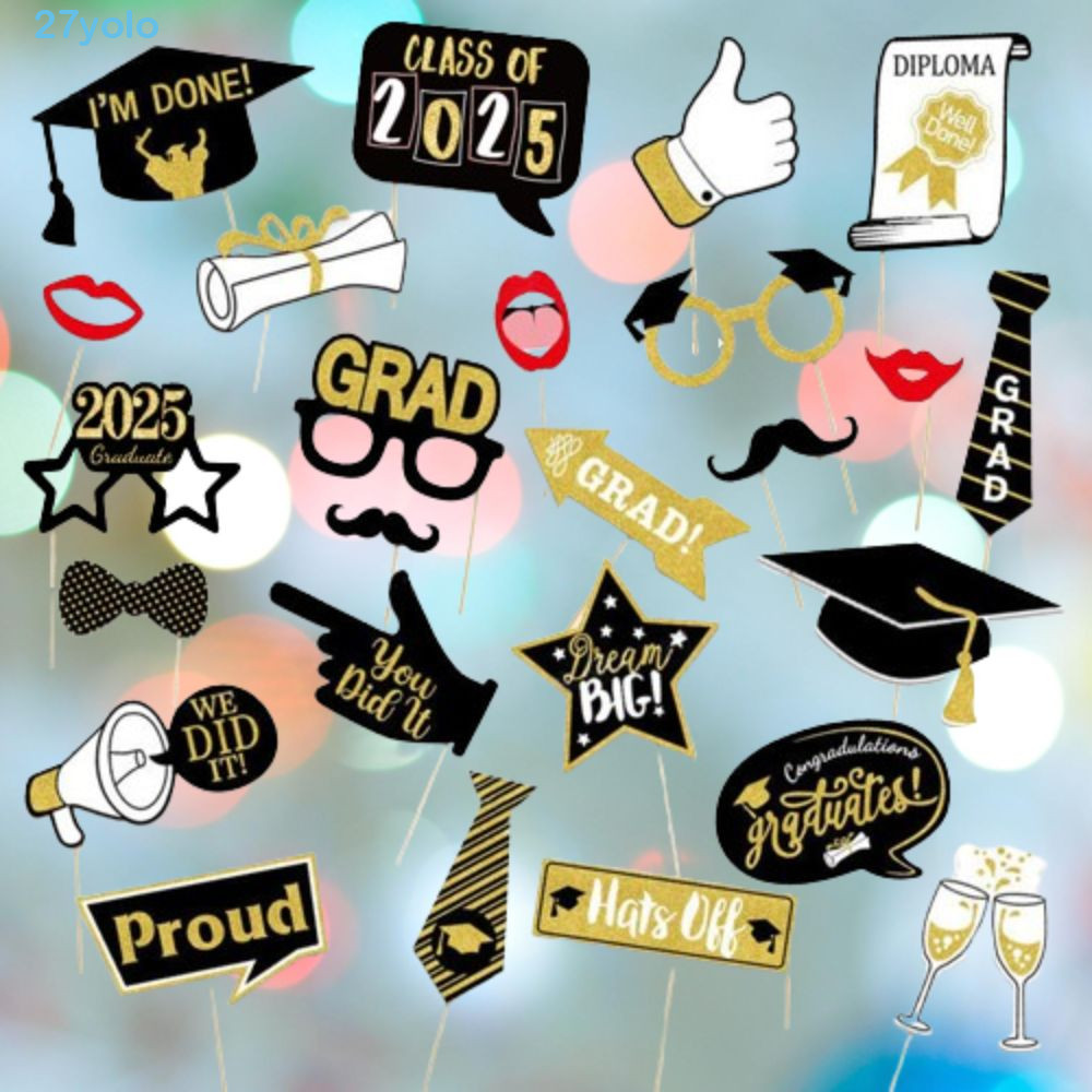 YOLO 25pcs Graduation Photography Props, Congratulation Black Gold 2025 ...