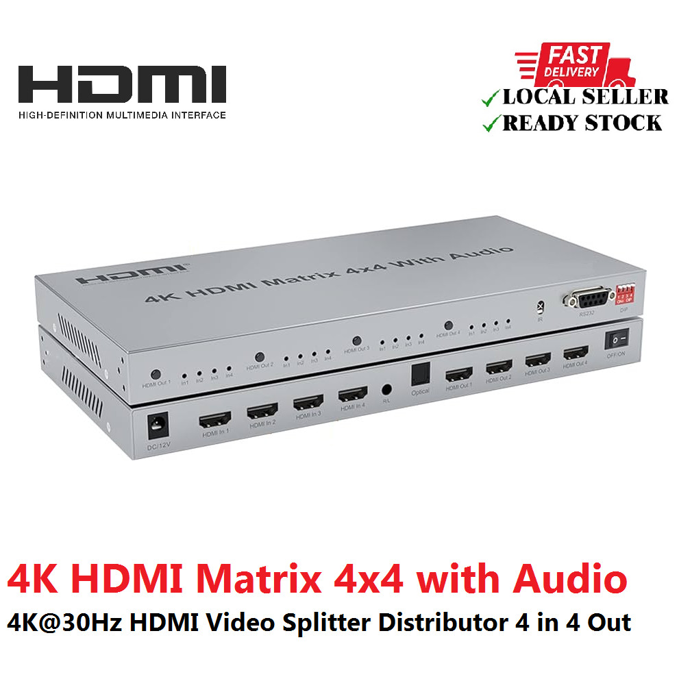 4K HDMI Matrix 4x4 with Audio 4K@30Hz HDMI Video Splitter Distributor 4 ...