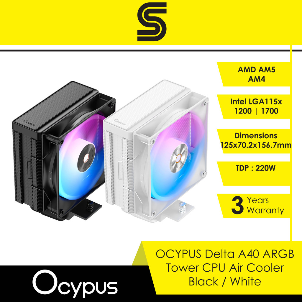 OCYPUS DELTA A40 ARGB Tower CPU Air Cooler - Black/White | Shopee Malaysia