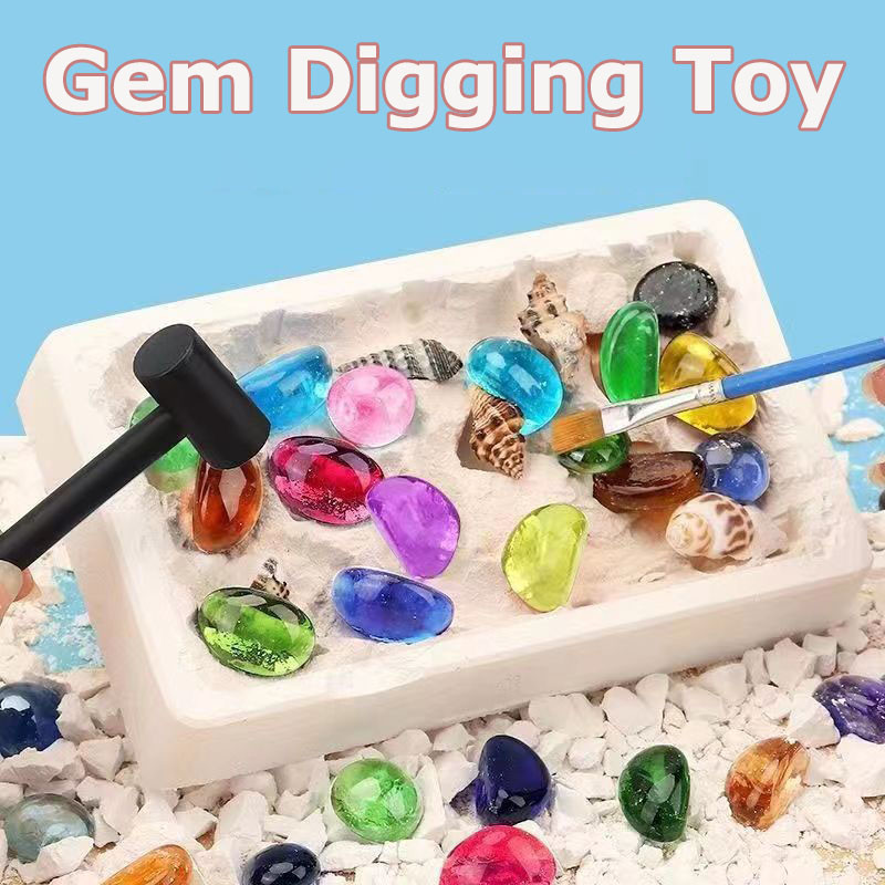 Cartoon Gemstone Digging Toys Treasure Hunt Digging Kit Discover Gems ...