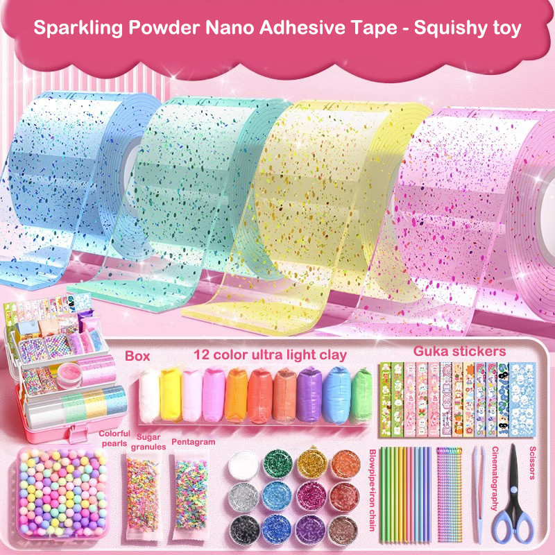 DIY Craft Pinch Toy Making Blowable Bubble Tape Non-marking Double-sided Adhesive Reusable Color ...