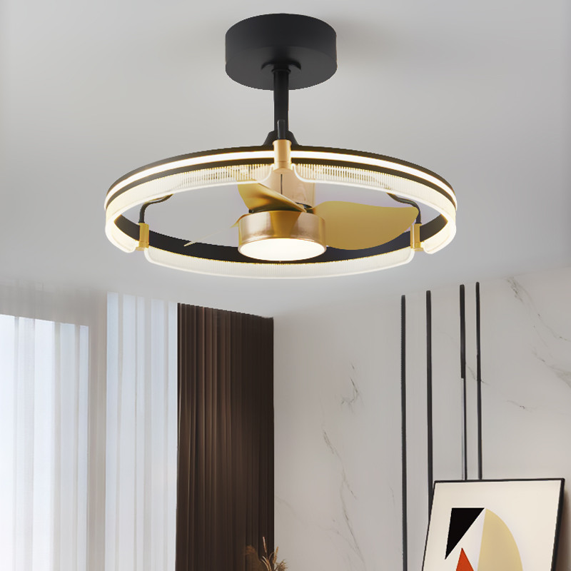 Nordic light luxury frequency conversion aluminum leaf fan light living ...