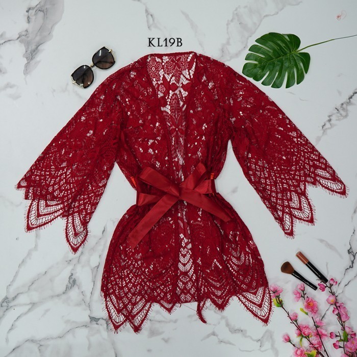 MERAH Alice Premium Sexy Lace Sexy Sleeping Kimono Set Red KL19B ...