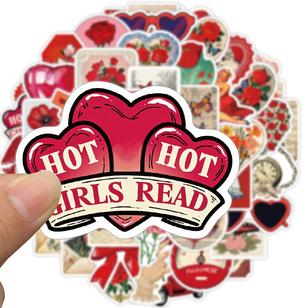 [Large Sticker]50Pcs Aesthetic Red Sticker Love Decal DIY Motorcycle ...