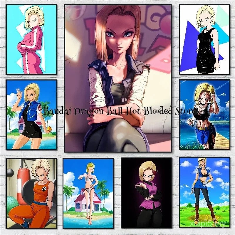 Japan Bandai Canvas Painting Anime Figures Dragon Ball Android 18 Art ...