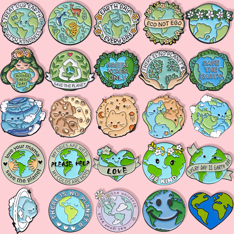 25 Styles Earth Care for and Protect the Environment Badge Cute Cartoon ...