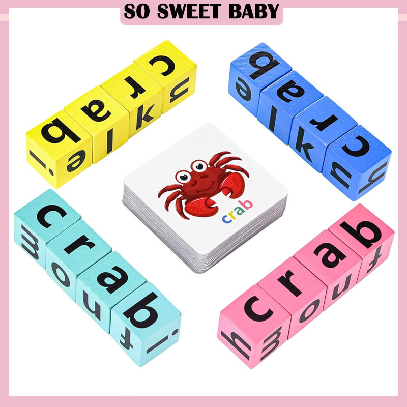 Alphabet Spelling Game Wooden Letter Spelling Block Flash Cards Puzzle ...