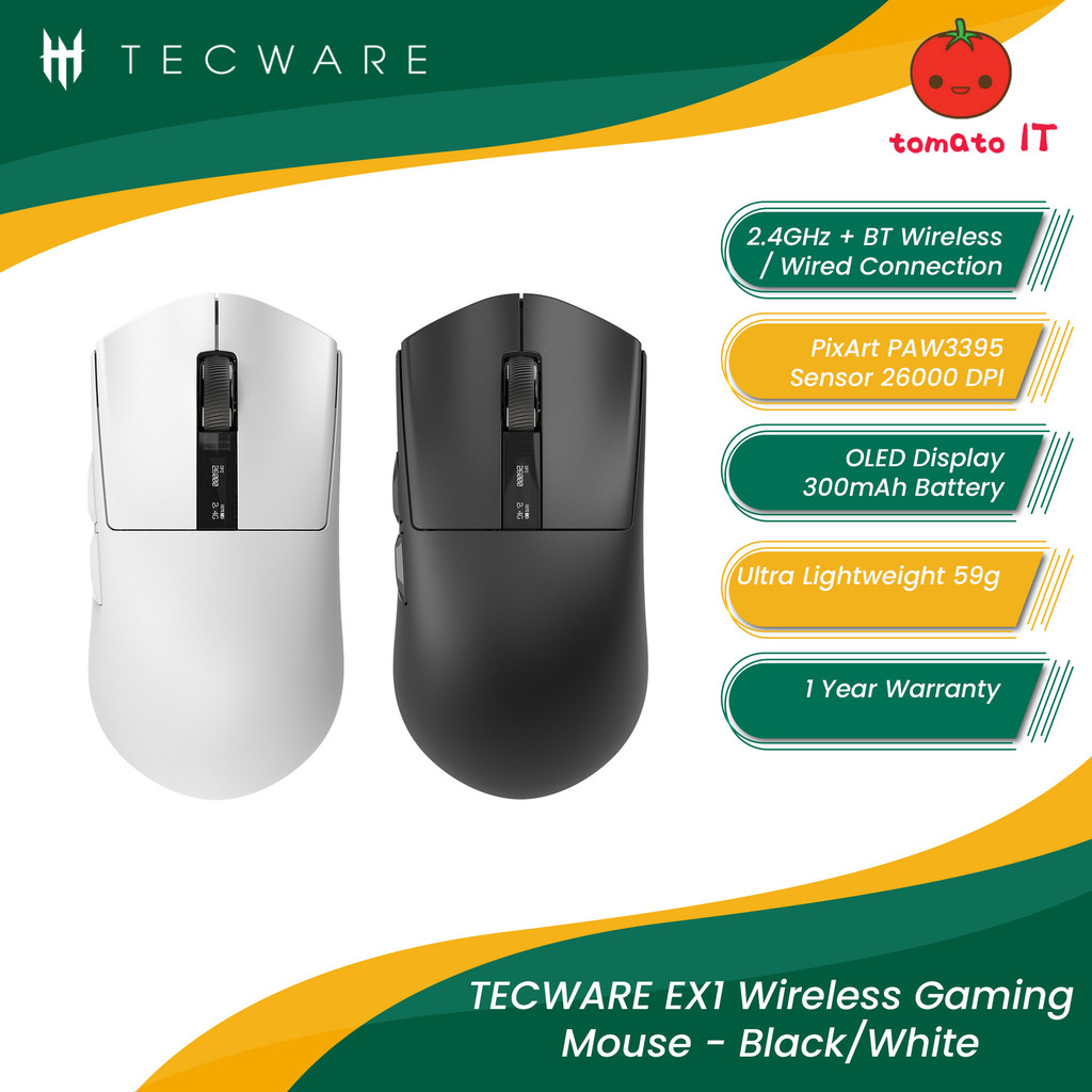 TECWARE EX1 Wireless Lightweight Gaming Mouse - Black/White | Shopee ...