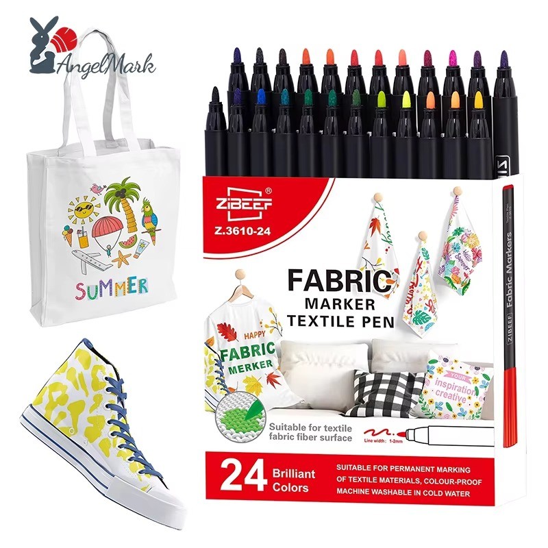 Waterproof Colorfast Fabric Textile Marker Pens Set - 12/24 Colors DIY ...