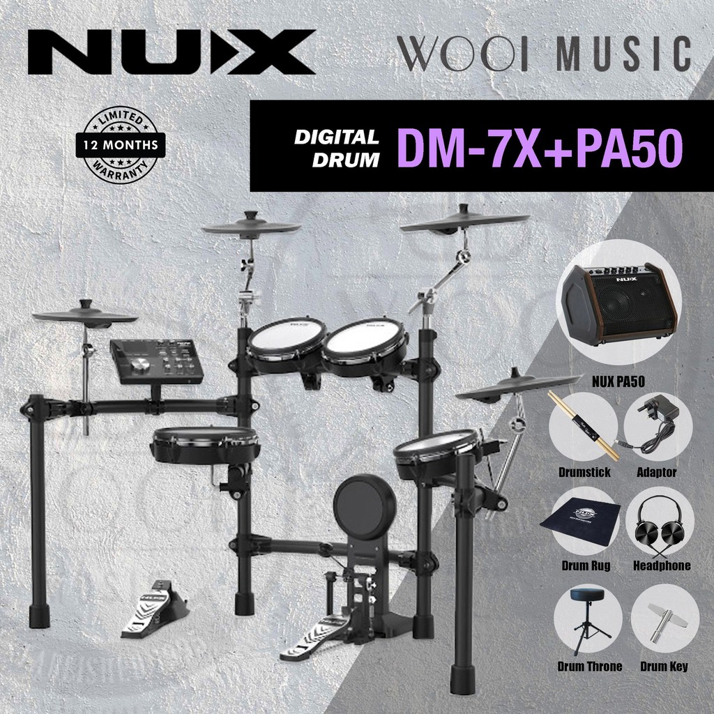 Nux DM-7X Professional All REMO Mesh Head Digital Drum Kit / Electronic Drum | Shopee Malaysia