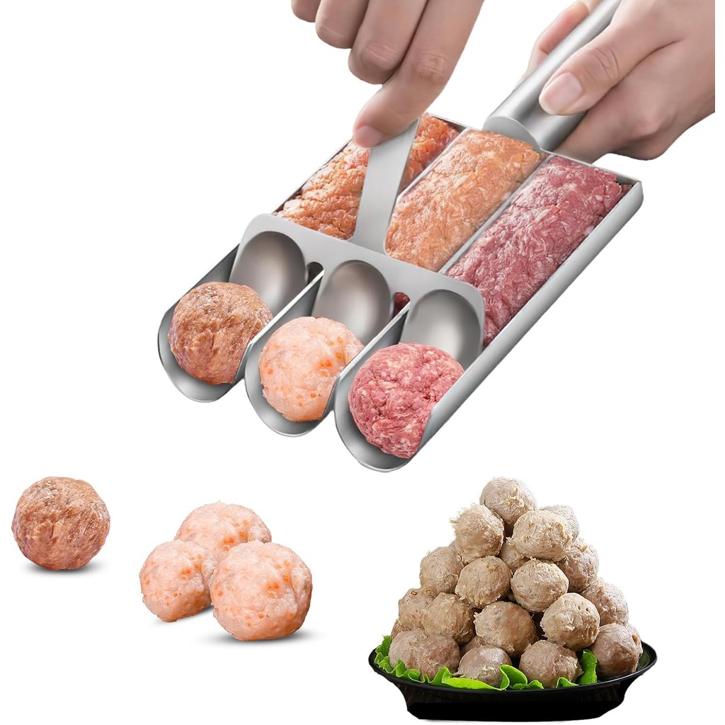 Stainless Steel Meat Baller 3 Meatball Scoop, Nonstick Meatballs and ...