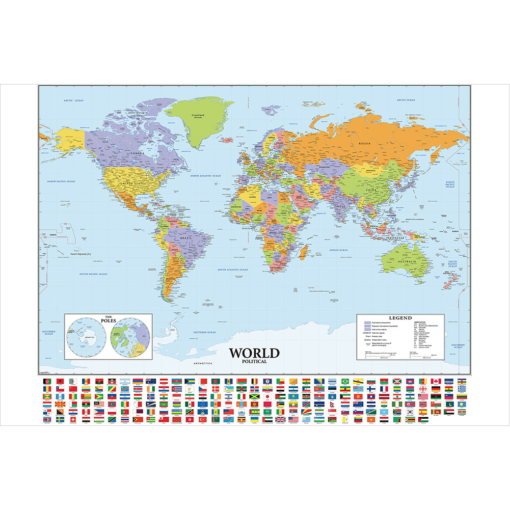 Unframed World Map Wall Art Wall Map Backdrop School Office Classroom ...