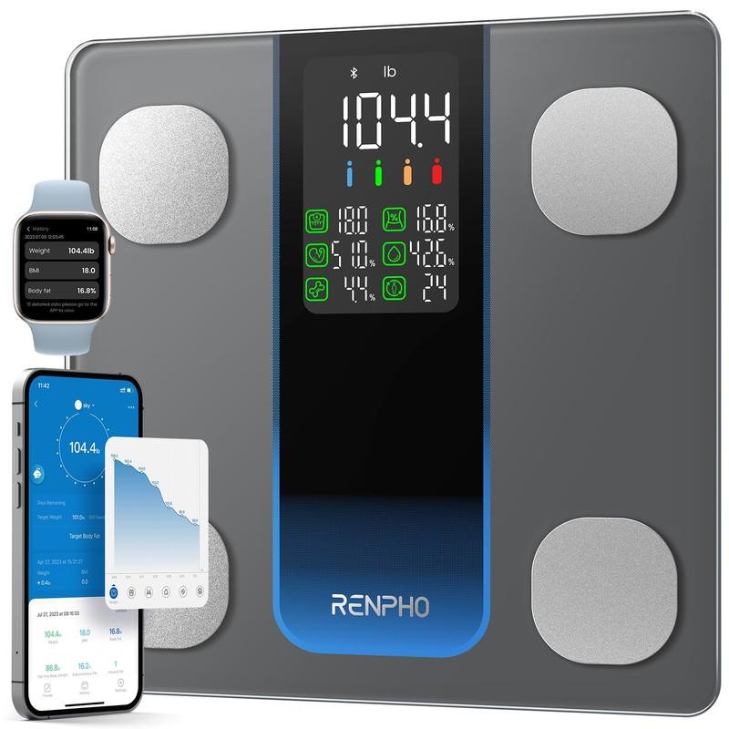 RENPHOS Smart Weight Scale, Bluetooth Scale, with 7 in 1 Large LED ...