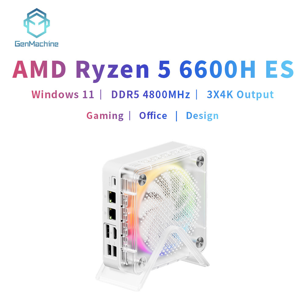 Genmachine Mini pc AMD R5 6600H ES mini pc desktop Windows 11 WiFi 6 DDR5 4800MHz 4.2GHz CPU M.2 ...