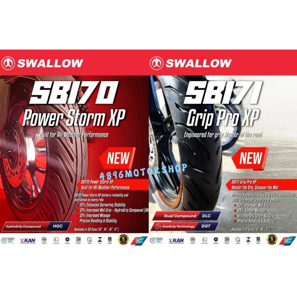 TAYAR TERBARU 2025 SWALLOW SB170 SB171 TYRE TUBELESS POWER STORM GRIP ...