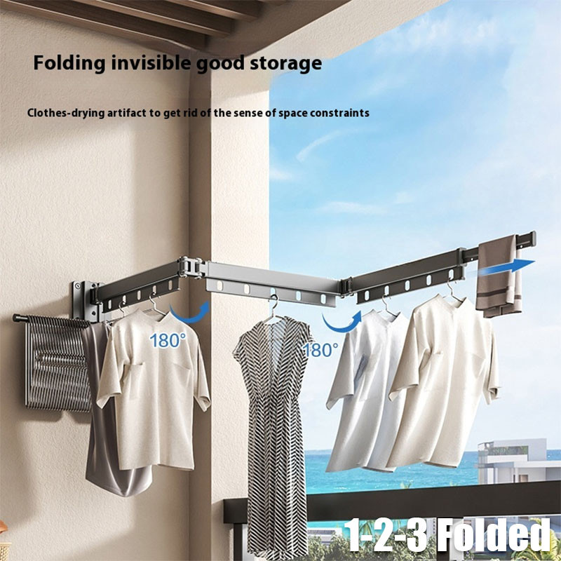 COD Retractable Foldable Clothes Drying Rack Wall Mounted Hanger ...