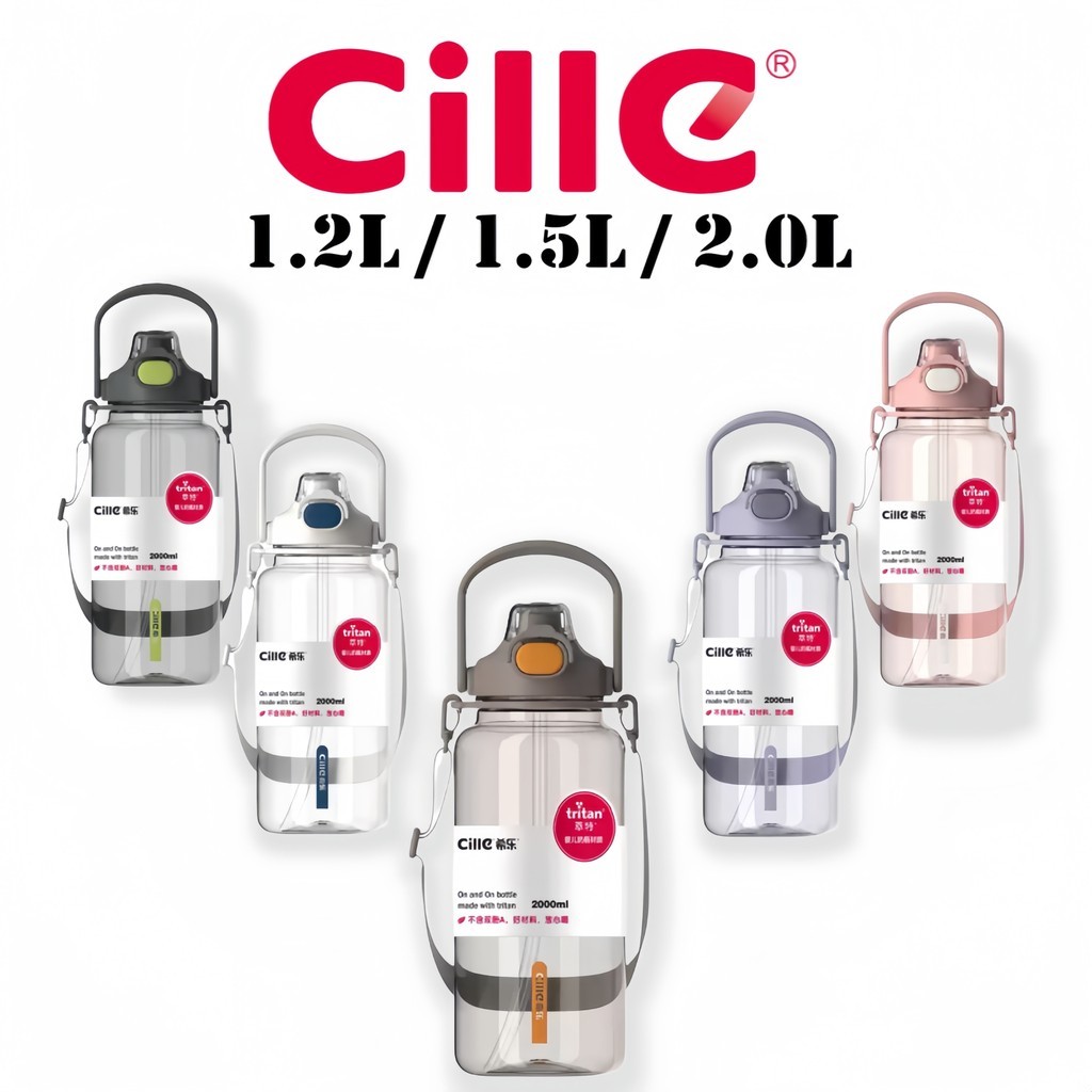 Cille Water Bottle Tritan BPA-Free Plastic Water Bottle Straw Botol Air ...