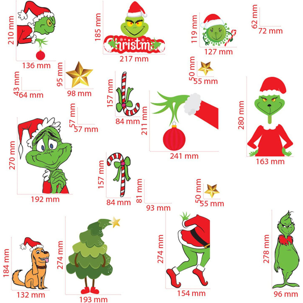 8Pcs For Grinch Window Clings Xmas Themed Static Window Decals for ...