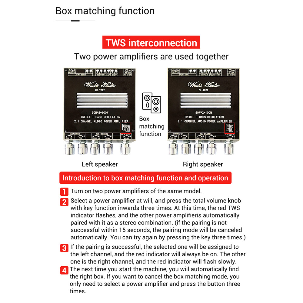 Pcbfun ZK-TB22 2.1 channel Bluetooth audio amplifier board module tweeter subwoofer TWS true ...
