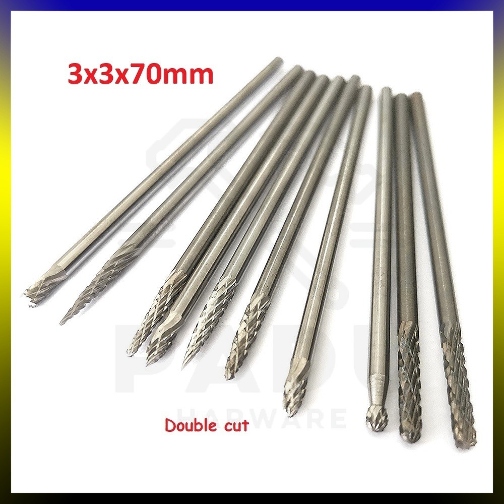 10pcs 3x3x70mm Tungsten Carbide Burr 3mm Single Cut Double Cut Rotary ...