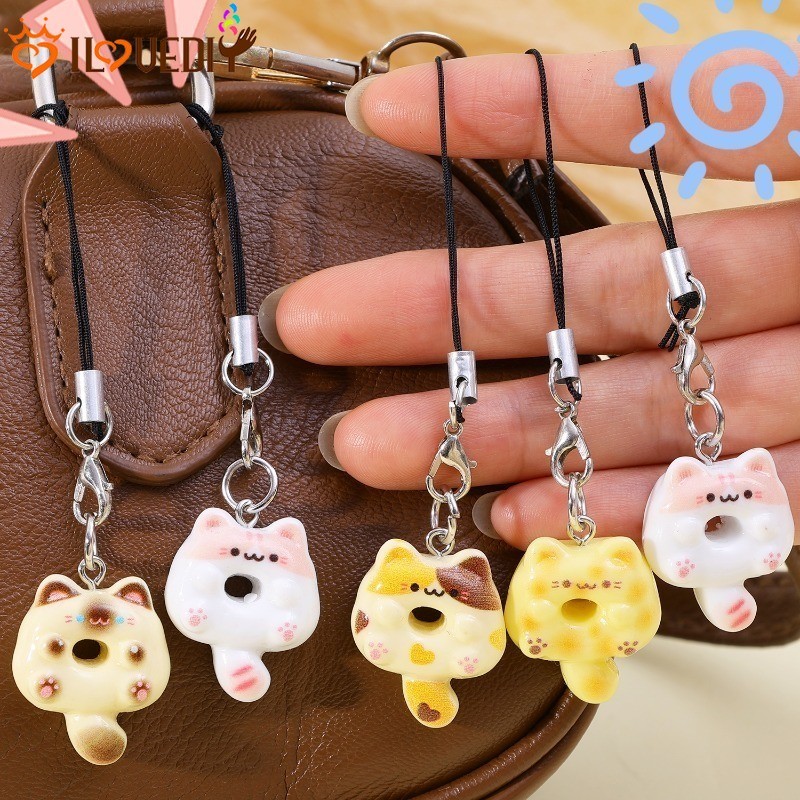 [ Featured ] Cute Cat Donut Phone Charm - Lanyard Keychain Pendant ...