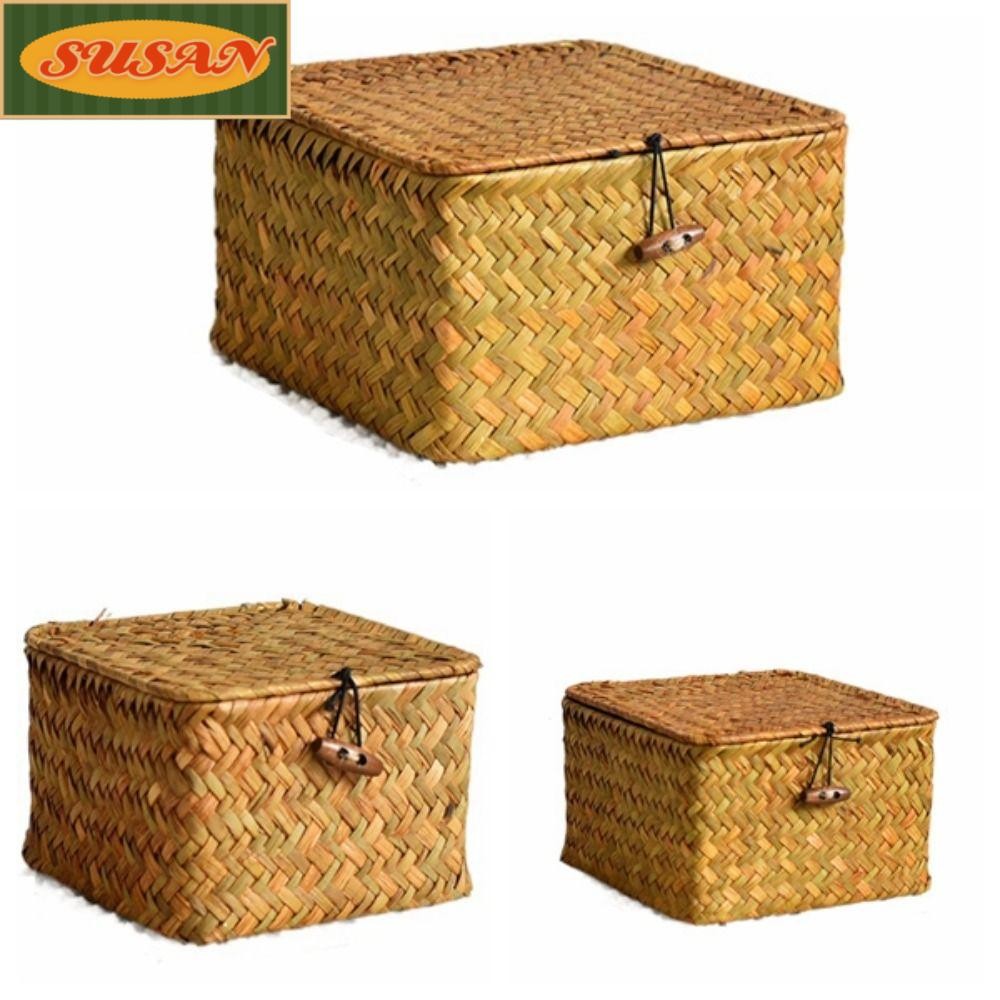 SUSANS Wicker Shelf Baskets, Lid Handwoven Storage Box with Lid, Rattan ...