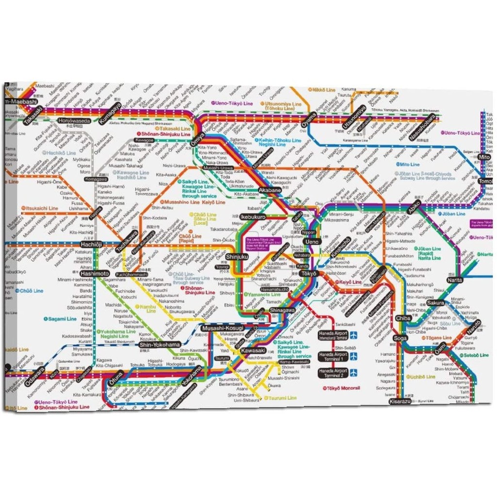 Japan Tokyo Train Rail Map Distribution Map Poster Mural Art Canvas Art ...