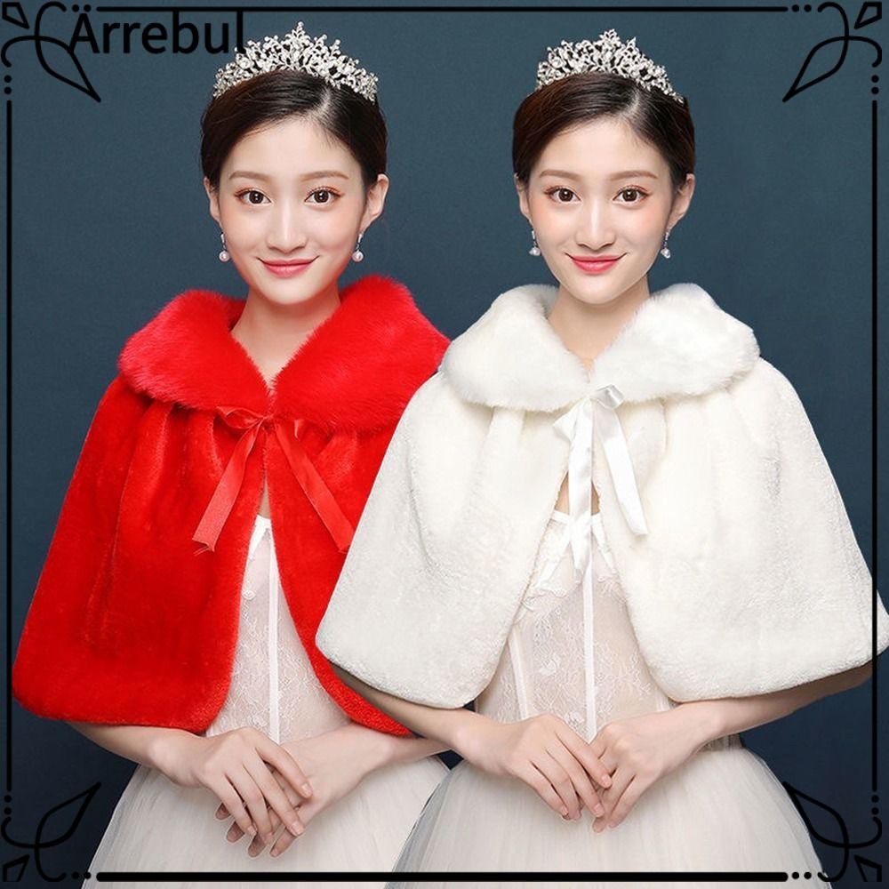 ARREBUL Winter Cape Women White Bridal Wrap Soft Cape Wedding ...