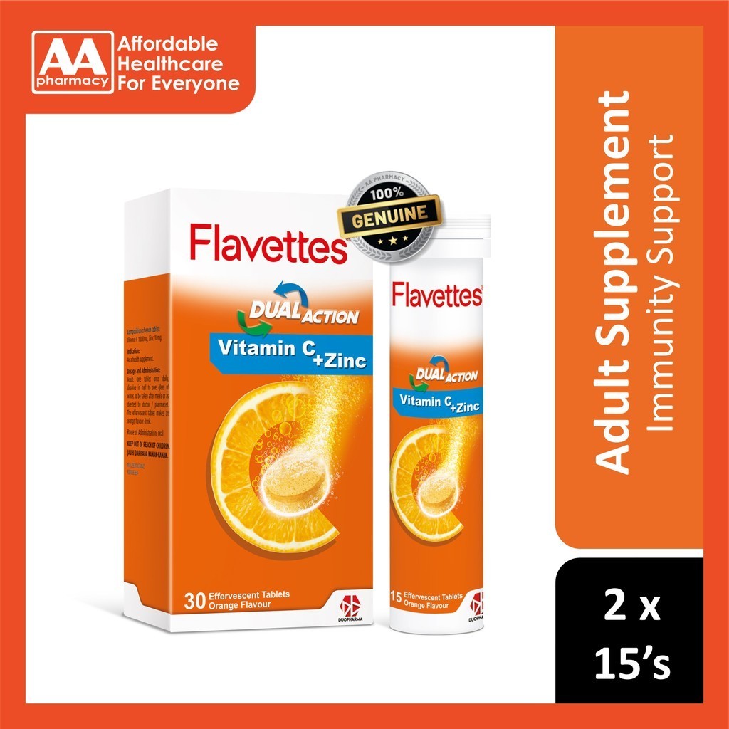 Flavettes Dual Action Vitamin C + Zinc Effervescent Tablet 2x15's ...