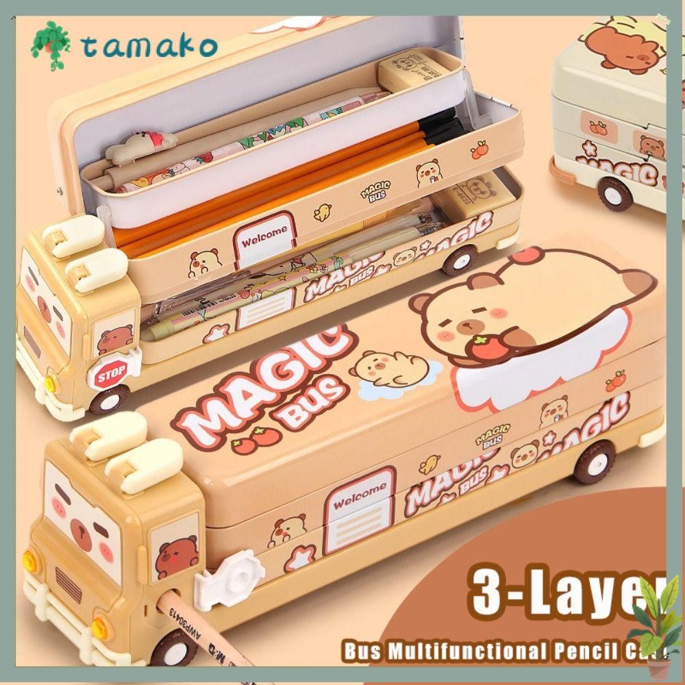 TAMAKO Pencil , Capybara Bus Shape Pen Box, Cartoon Large Capacity ...
