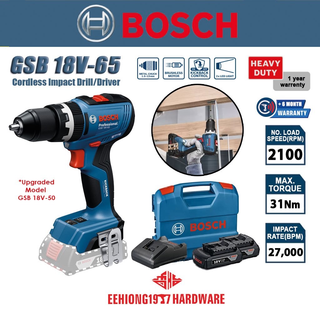 BOSCH GSB 18V-65 GSB 18V-50 Brushless Cordless Impact Drill / Driver Gerudi Bateri GSB18V50 ...