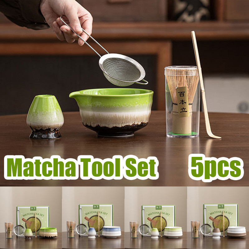 5pcs Matcha Tool Set Ceramic Matcha Bowl Set Bamboo Scoop Gift Box ...
