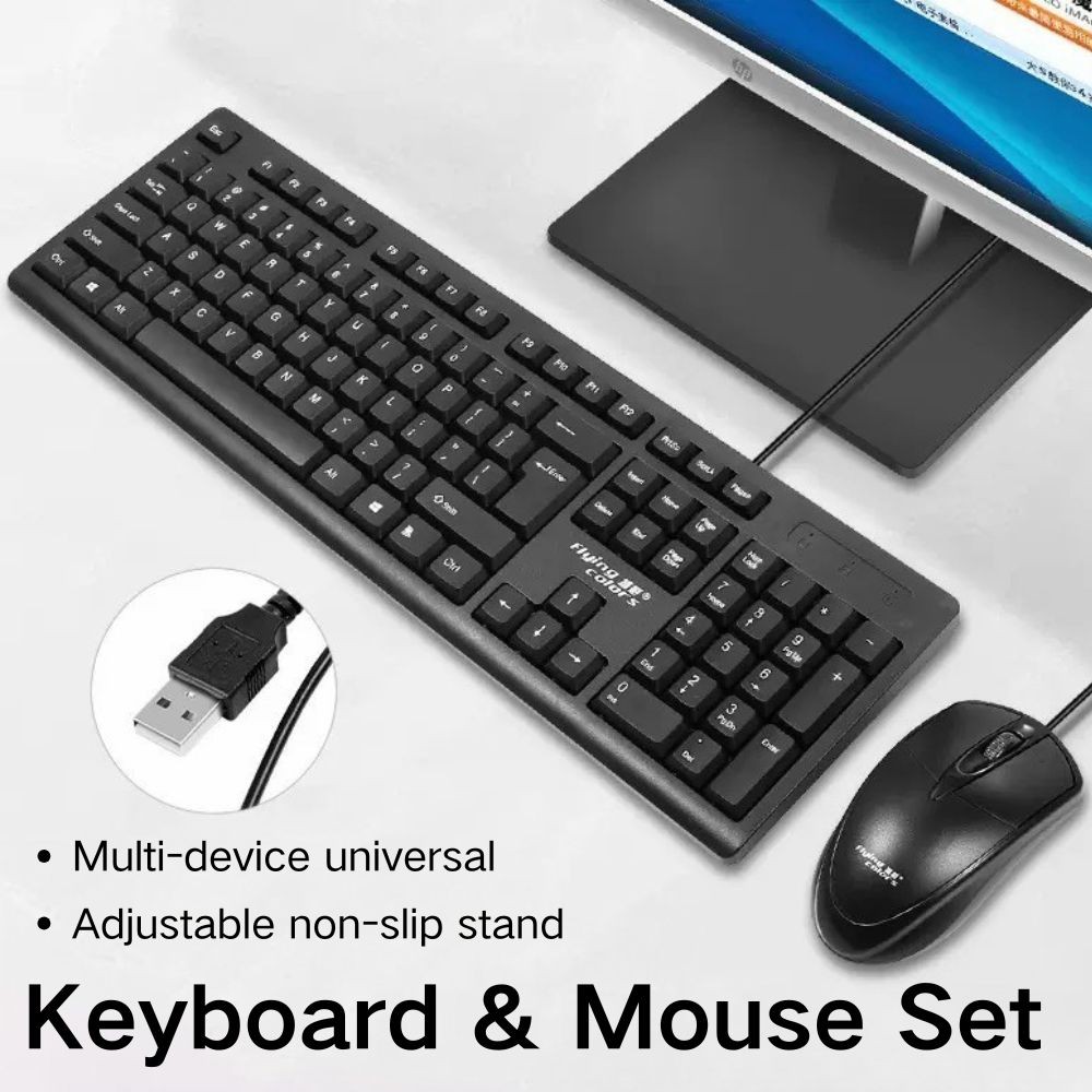 Keyboard and Mouse Combo Set For PC Computer Office USB Wired Keyboards ...