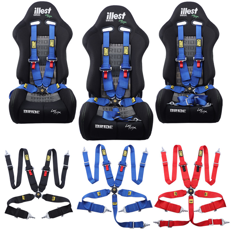 OMP Style 4 Point 3 Inch+2 Inch Seat Belt Racing Adjustable Sport Drift Snap-On Harness Quick ...