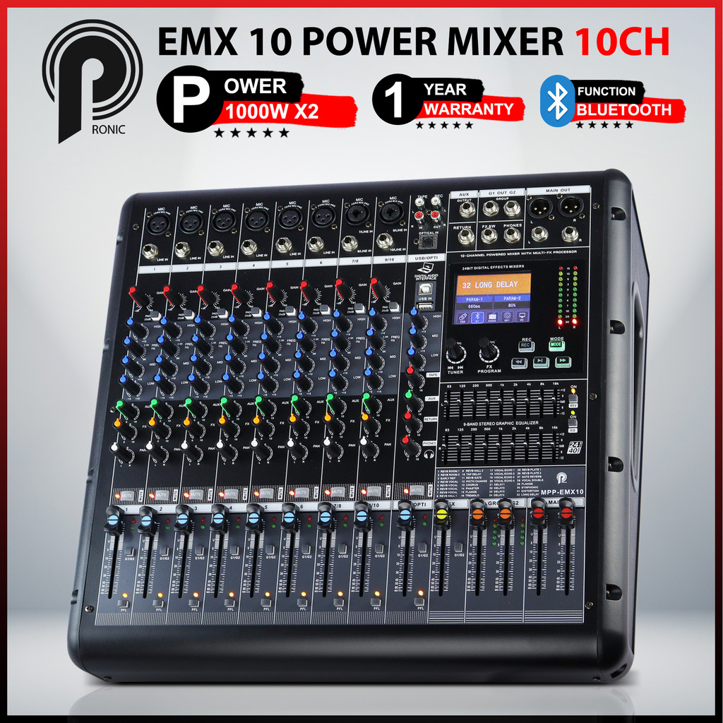 PRONIC 10 Channel Power Mixer 2x1000W With Bluetooth USB Audio ...