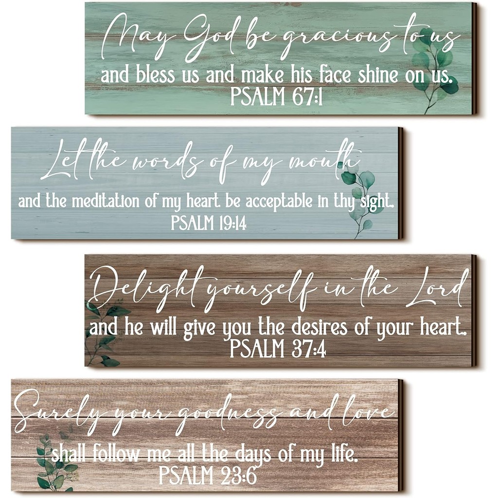 4 Pieces Bible Verses Wall Decor Psalms Scripture Wooden Christian Sign ...