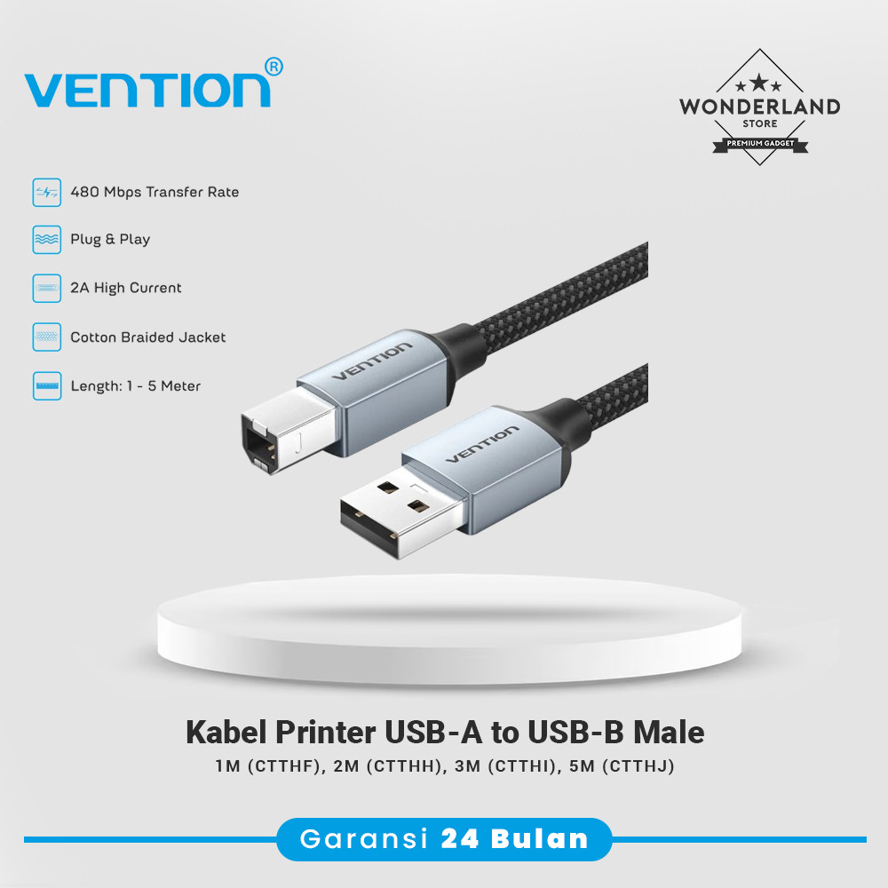 Vention USB-A to USB-B Male 2A Nylon Braided Printer Cable CTT Scanner ...