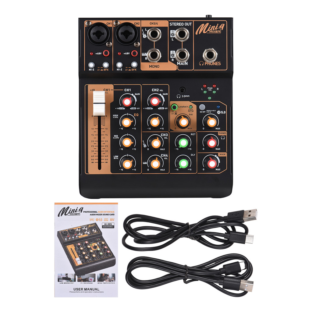 Audio Mixer Portable 4-Channel DJ Mixer Console Mini Sound Mixing Board ...
