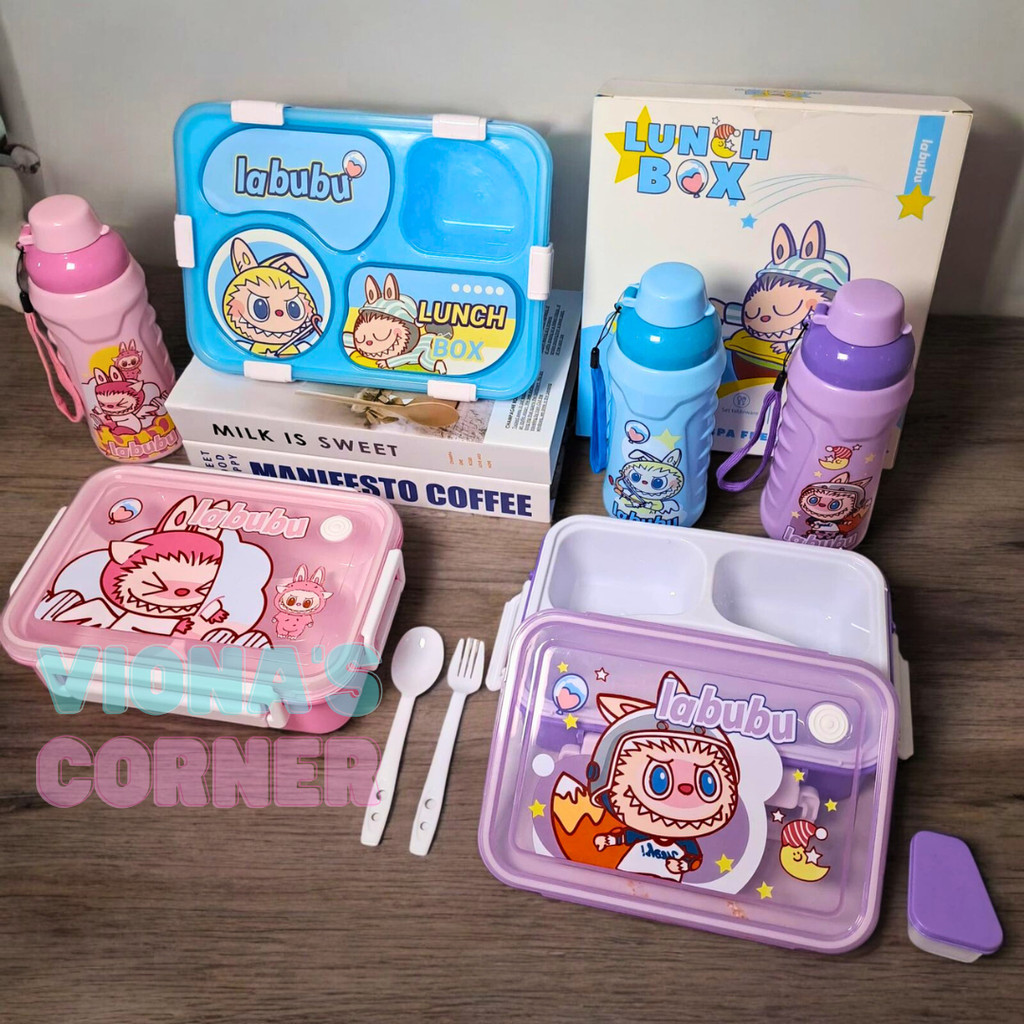 Labubu Lunch Box Set + Drink Bottle Lunch Box 3 4 Dividers Pink Luch ...