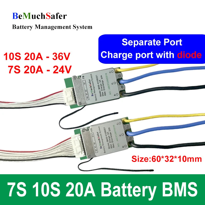 BeMuchSafer 7S 10S 20A 24V 36V Battery BMS 7S20A 10S20A Separate Port ...
