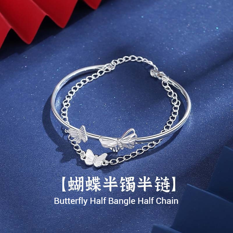 JF Butterfly Bracelet 999 Silver Bangle Women New Chinese Style Jewelry ...