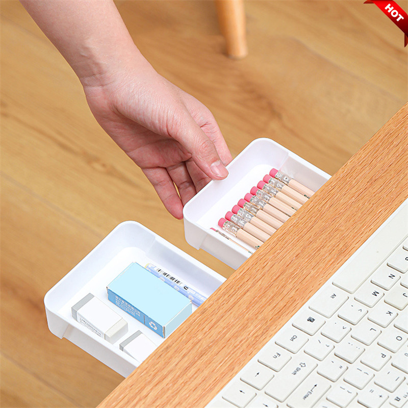 (LA)1PC Under Desk Drawer Self-Adhesive Hidden Desktop Organizer ...