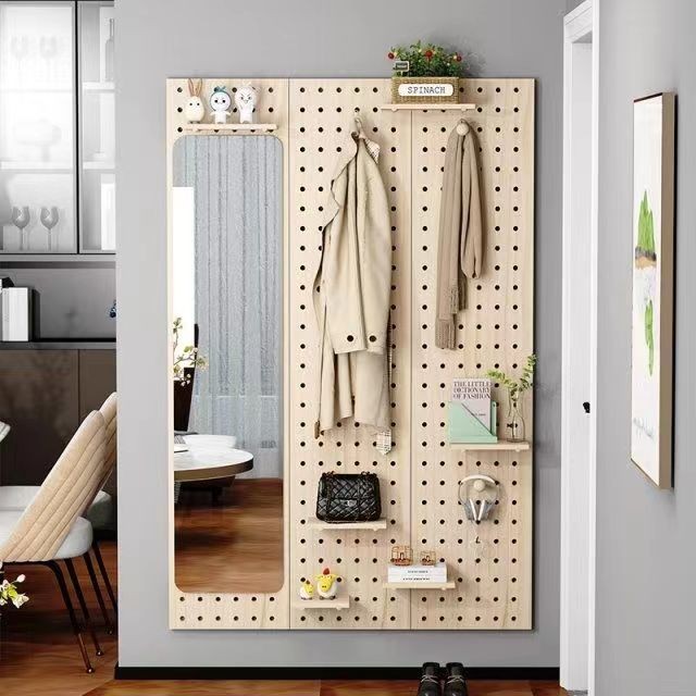 Wall Mounted Pegboard Solid Wood Display Rack Cermin Panjang Hidden ...