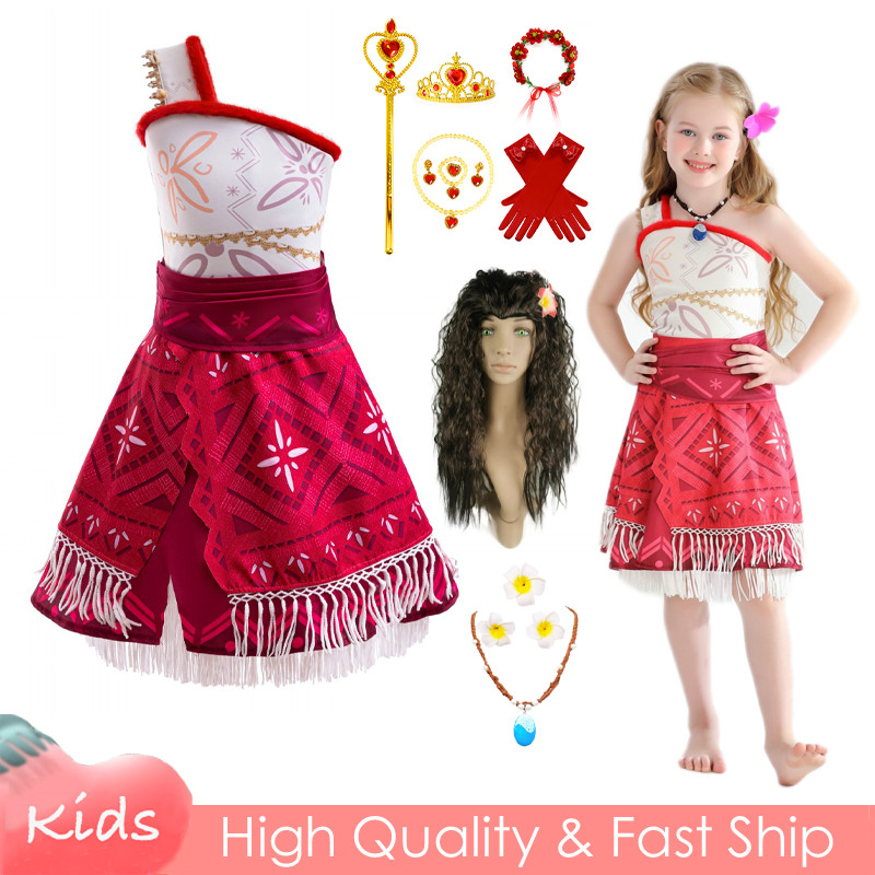 Princess Moana 2 White Red Dress For Kids Girl Halloween Christmas ...