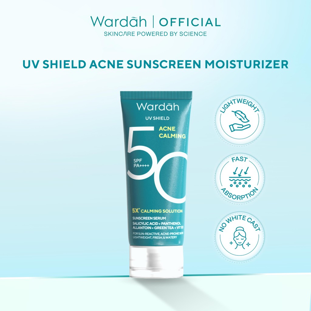 Wardah UV Shield Acne Calming Sunscreen Moisturizer SPF 35 PA+++ 40ml ...