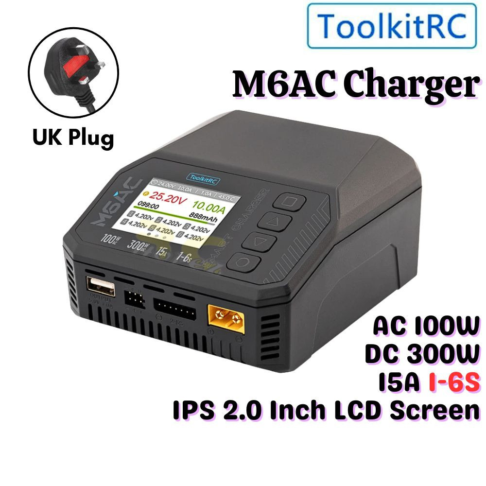 ToolkitRC M6AC Smart Balance Charger 1-6S AC 100W DC 300W 15A For Lipo LiHV LiFe NiMh LiIon ...