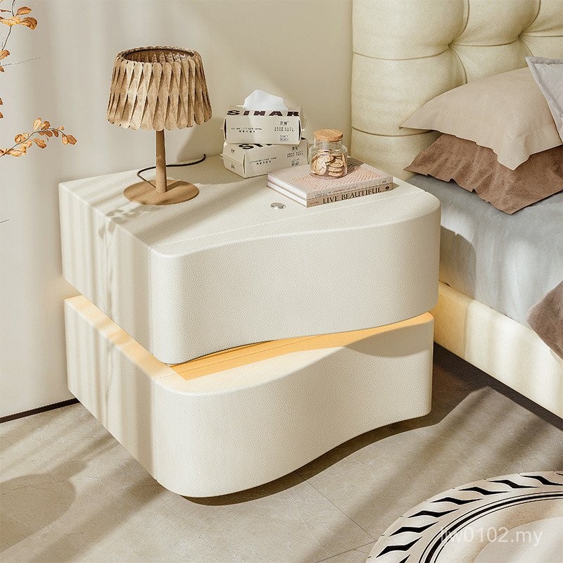 Bedside Table New Style All Solid Wood High-End Feel Simple Cream ...