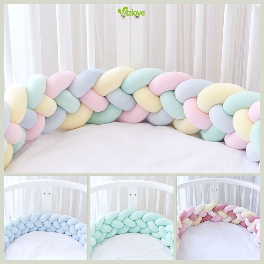 4-ply Braid Knotted Plush Crib Bumper, 4 Strands Baby Bed Bumper, Baby ...