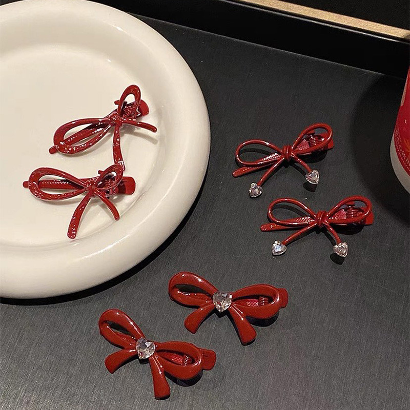 2PCs Metal Red Ribbon Bow Hair Clips Vintage Hairpins For Women Hair ...